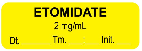 Medical Use Labels - Anesthesia Label, Etomidate 2mg/mL Date Time Init ...