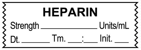 Medical Use Labels - Anesthesia Tape, HEPARIN Units/mL DTI 1-1/2" x 1 ...